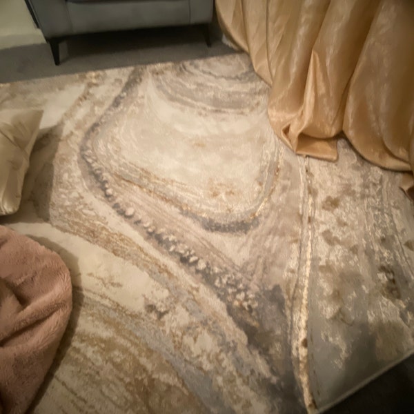 Beige Silver Grey Marble Shimmer Sheen Effect Modern Rug Silky Soft ...
