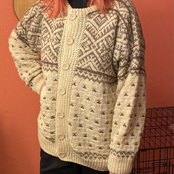 Vintage Hand Knit Wool Sweater With Duck Pattern - Hand Knitted in ...