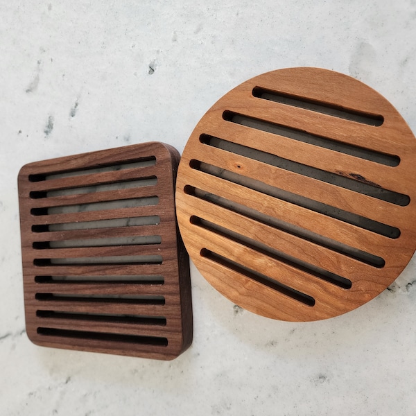 Handcrafted Walnut & Cherry Hardwood Trivet: Heat Resistant Pot Holder ...