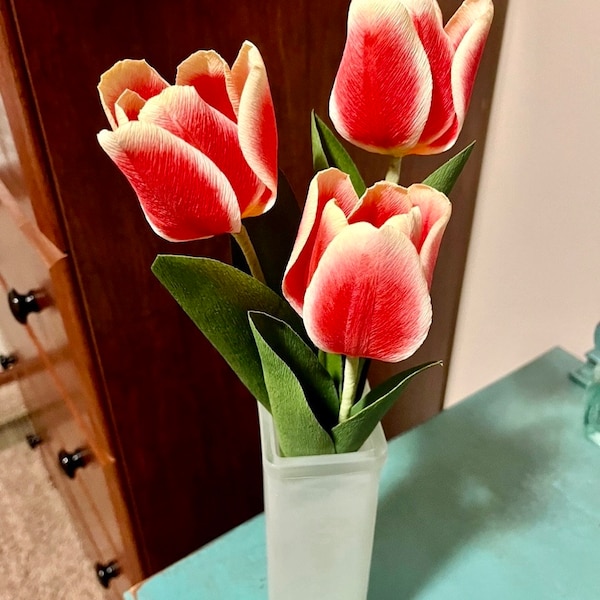 Crepe Paper Tulip Flowers Bouquet, Handmade Realistic Spring Floral ...