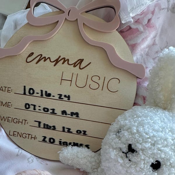 Bow Baby Announcement Sign With Birth Stats | Matching Name Plate ...