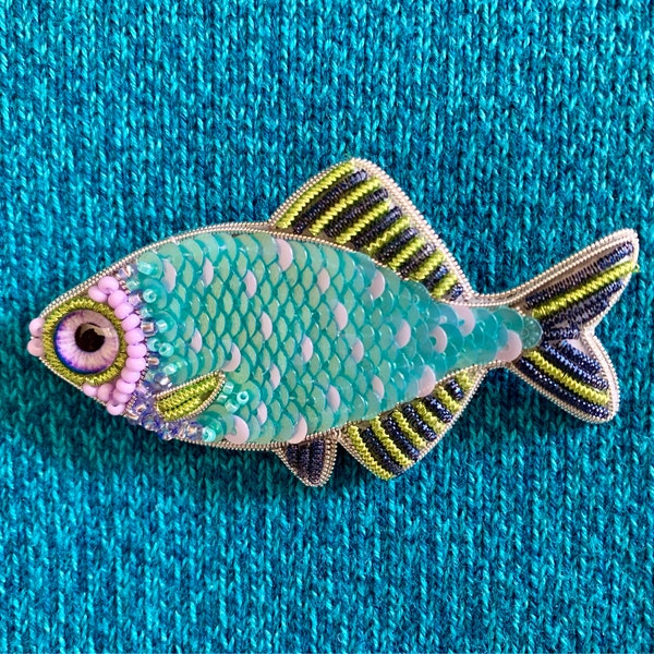 Embroidered Sequins Fish Brooch Beaded Pin Handmade Gift for Her Fish ...