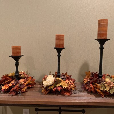 Fall Floral Candle Ring, Fall Candle Wreath, Mini Fall Wreath, Autumn ...