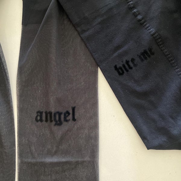 Sheer Black Tights With “angel” Print – Bold Statement Tights, Edgy ...