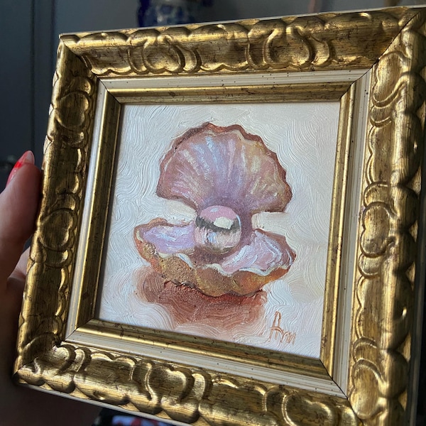 Seashell Pearl Painting Sea Shell With Pearl Artwork Original Oil ...