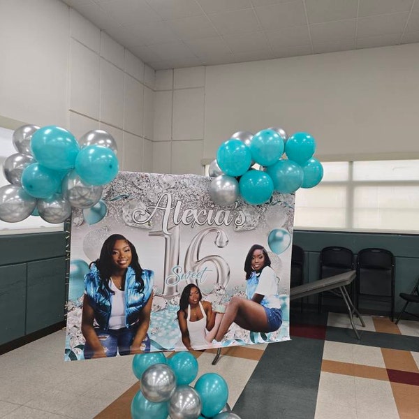 Custom Backdrop, Sweet 16 Backdrop, Winter Wonderland Backdrop, Silver ...