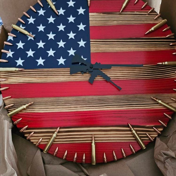 American Flag Clock,rustic USA Clock,patriotic Wall Clock,usa Flag ...