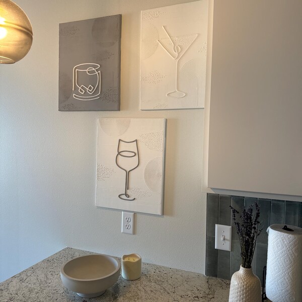 BLACK & WHITE Set of 3 Large Textured Plaster Wall Art Minimalist Art ...