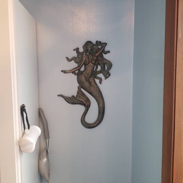 Large 17” Cast Iron Nautical Mermaid Plaque Wall Hanging Rustic ...