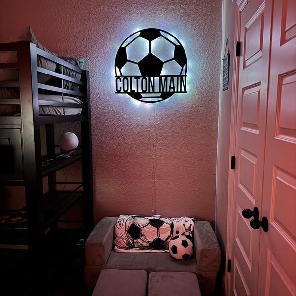 Personalized Soccer LED Metal Art Sign / Light up Soccer Ball Name ...