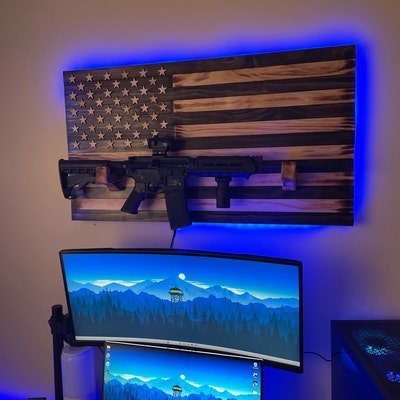 Rustic American Flag Gun Rack. Compound Bow Rack With Military - Etsy