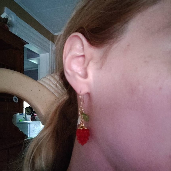 Raspberry Earrings Glass Fruit Earrings Food Jewelry Dangle & Drop ...
