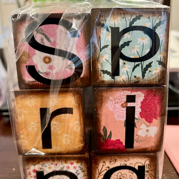 Spring Wood Blocks, Spring Tier Tray Decor, Farmhouse Decor, Wood ...