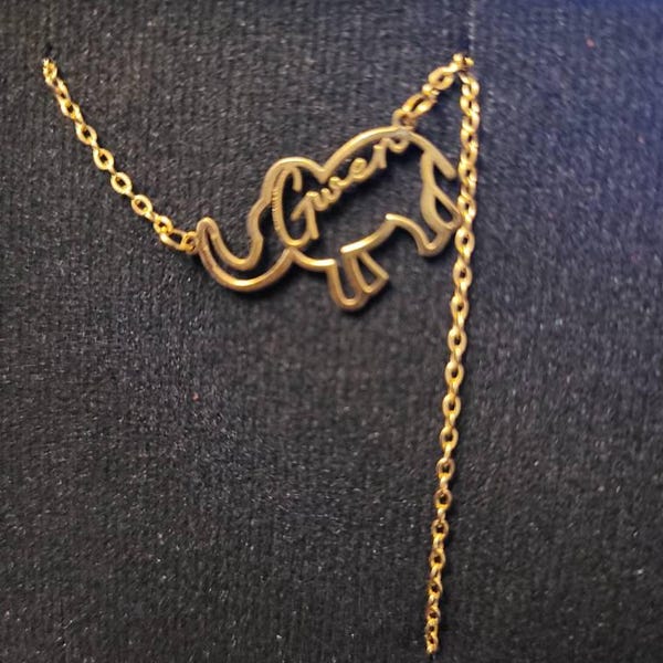 Elephant Name Necklace, Animal Name Necklace, Gold Nameplate Elephant ...