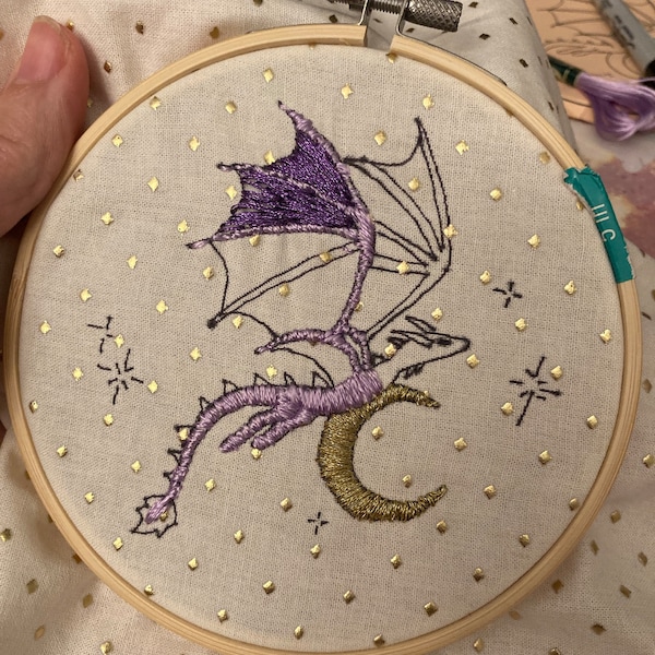 Cute Dragon Embroidery Pattern, Fantasy Embroidery Design, Wyvern Embroidery Pattern Mythical ...