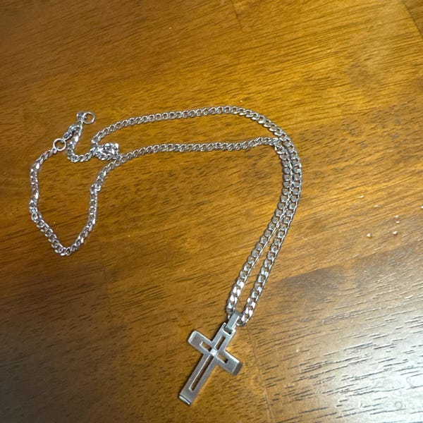 Titanium Steel Square Edges Cross & Stainless Steel Figaro 4mm Chain ...