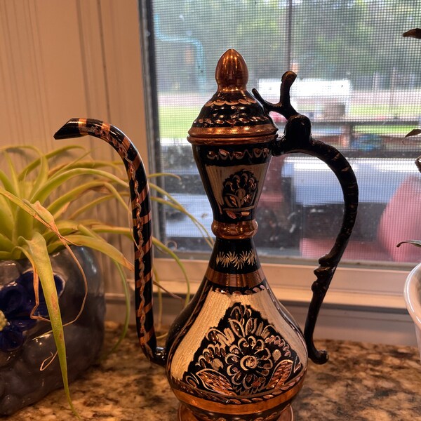 Turkish Coffee Pot, Engraved Solid Copper Turkish Greek Coffee Pot ...