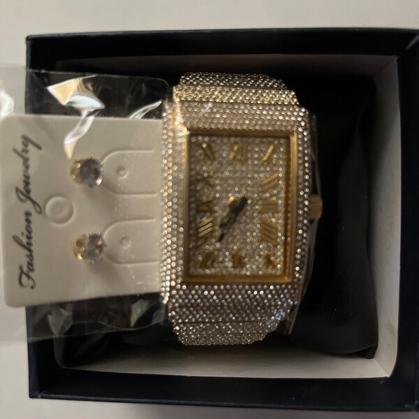 Mens Iced Out Black Red Dial Hip Hop Party Rap Round Shaped White Gold ...