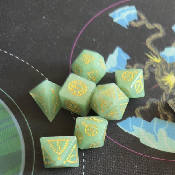 Green Jade DND Dice Set, Aventurine Sharp Edge D&D Dice Set, Dungeons ...