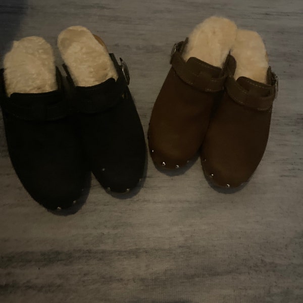 Men's Black Wooden Clogs Handmade Natural Leather Footwear Comfortable ...