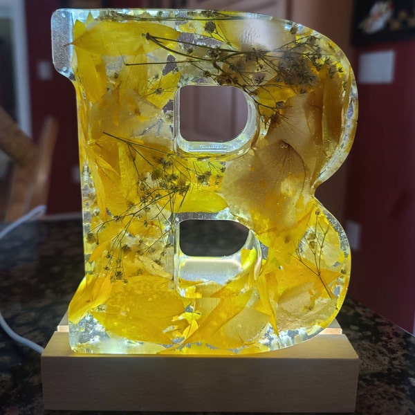 Dried Floral Resin Letter Light - Etsy