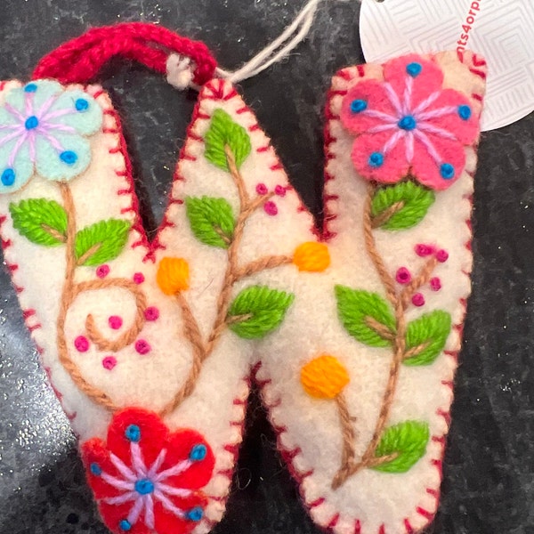 White Letter - Embroidered Wool Ornament Alphabet Initials Abcs ...