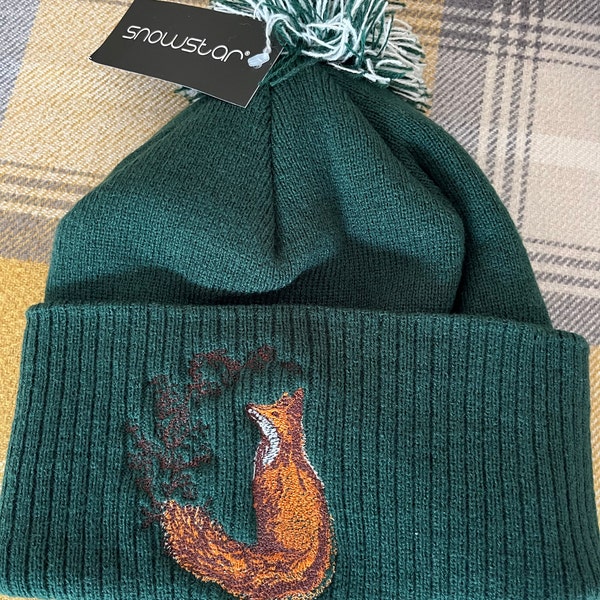 Floral Fox Winter Embroidered Beanie Hat - Etsy Canada