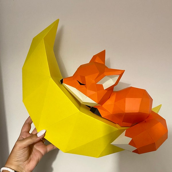 Fox Moon Papercraft PDF, SVG Template for Creating 3D Fox From Paper ...