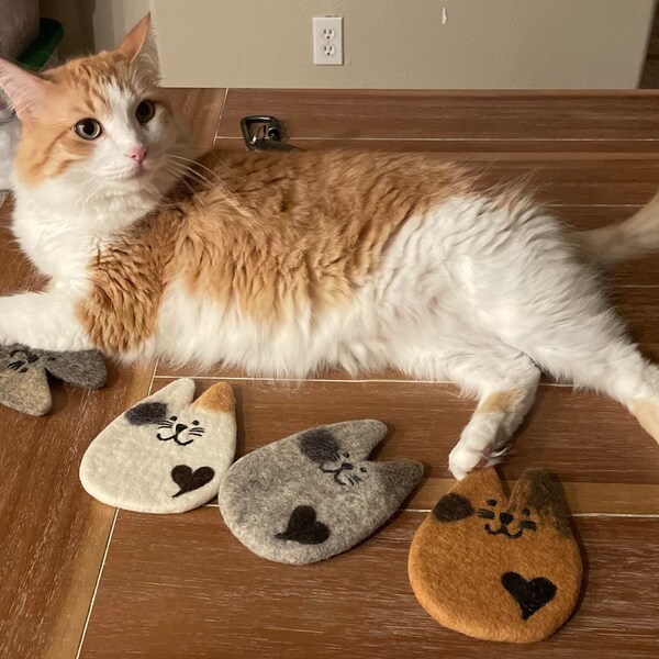 Absorbent Handmade Cat Coasters-set of Four-4-wool Felt-gifts for Cat ...