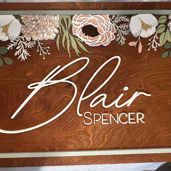 Floral Wood Name Sign: Custom Nursery Decor, Shiplap Frame - Etsy