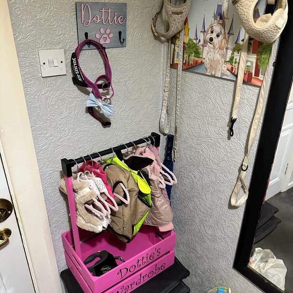 Pink Dog Wardrobe, Dog Harness Storage, Dog Closet, Dog Clothing ...