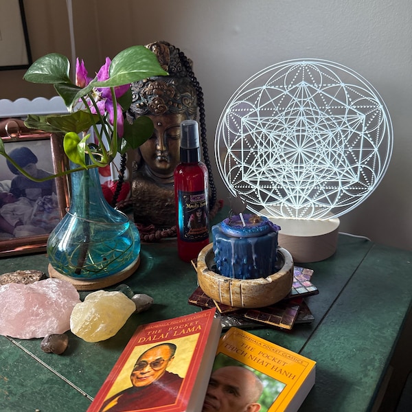 Metatron's Cube & Seed of Life Illuminated Wooden Base: Sacred Geometry ...