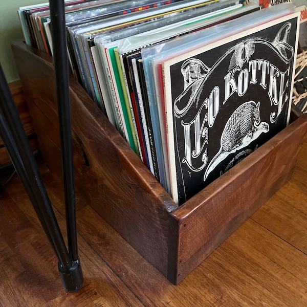 Vinyl Record Storage Box | Reclaimed Wood Album Display Crate | Rustic ...