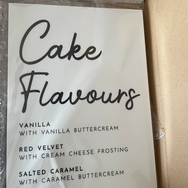 Wedding Cake Flavour Options Acrylic Sign - Luxury Custom Wedding Décor ...