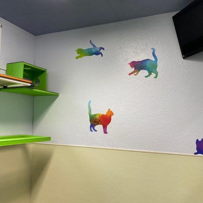 Cat Decals Set of 4 in Watercolor Rainbow Pattern - Etsy