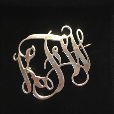 3 Initials Monogram Brooch 1 3 Inch Any Initial Silver Monogram Brooch ...