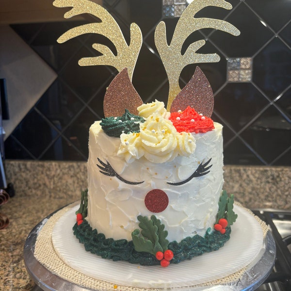 Reindeer Cake Topper, Christmas Cake Toppers, Holiday Cake Topper ...