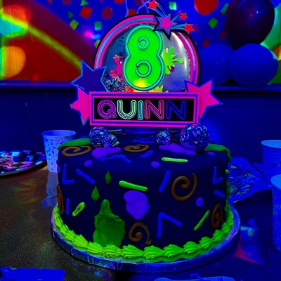 Neon Theme Cake Topper Personalized Cake Topper Glow in the Dark Theme ...