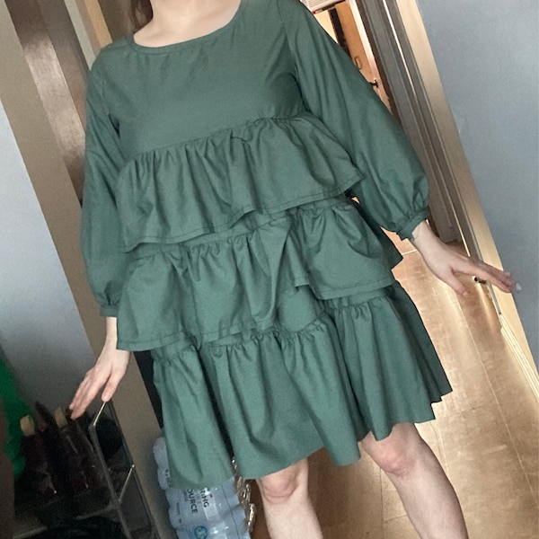 Tiered Ruffle Skirt Long Sleeve Dress Sewing Pattern - Etsy