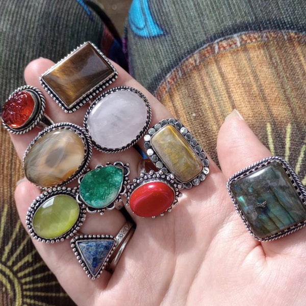 Natural Multi Gemstone Rings, Vintage Rings, Handmade Rings, Artisan ...