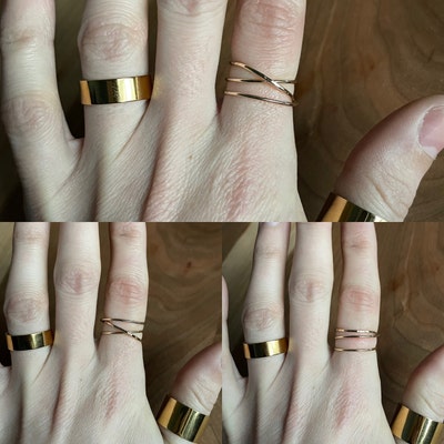 14k Solid Gold Wrap Ring With Hammered and Smooth Finish - Etsy