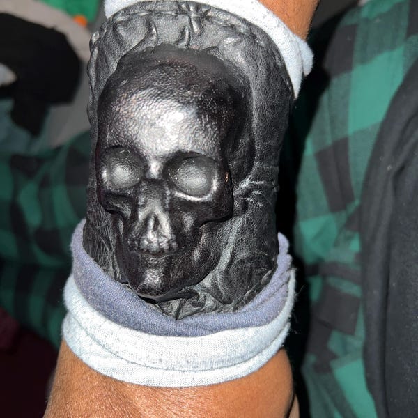 Made to Order-handcrafted Genuine Black Leather Embossed Skull Design ...