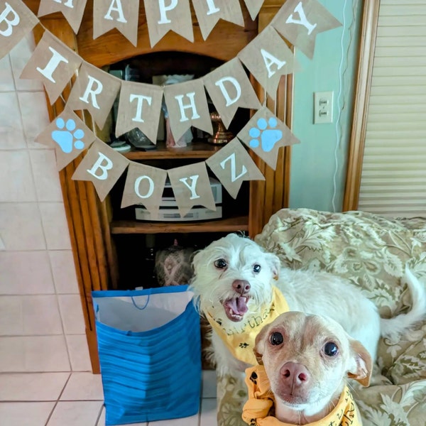 Happy Birthday Paw Print Burlap Banner, Pet Happy Birthday Dog ...