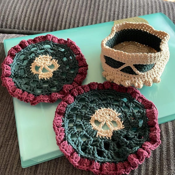 Brainy Skull Coaster Set CROCHET PATTERN / Skull Coaster PDF English ...