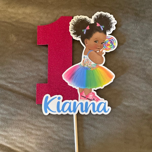 Candyland, Rainbow Cake Topper | African American Baby | Afro Puff Baby ...