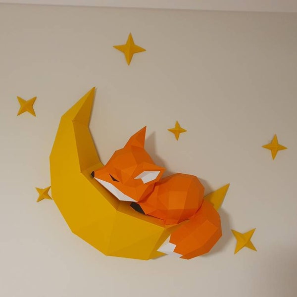 Fox Moon Papercraft PDF, SVG Template for Creating 3D Fox From Paper ...