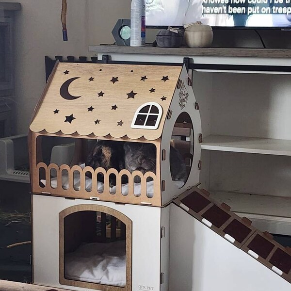 Wooden Rabbit House, Two Storey Rabbit Castle, Modern Rabbit Furniture ...
