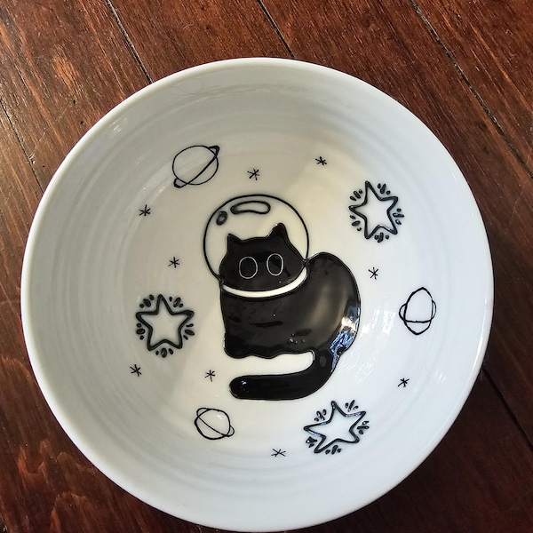 Handpainted Black Cat Ceramic Bowl, Ramen Bowl Microwave Safe Pottery ...