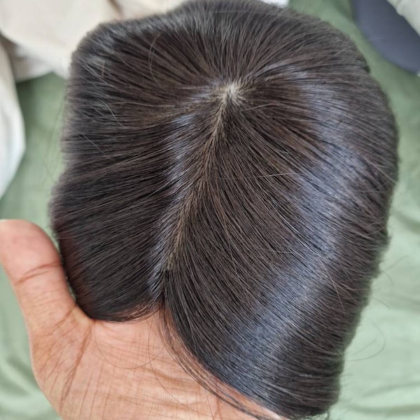 Invisible Silk Base Human Hair Topper Hair Piece Hand Tied Topper for ...