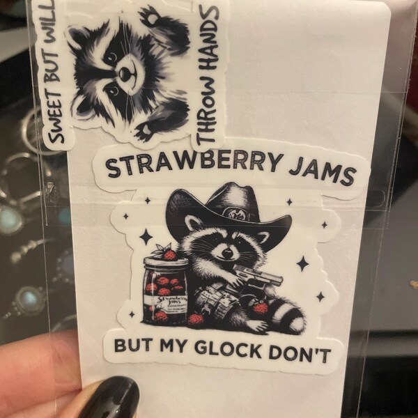Strawberry Jams but My Glock Don't Sticker, Funny Raccoon Sticker, Gen ...